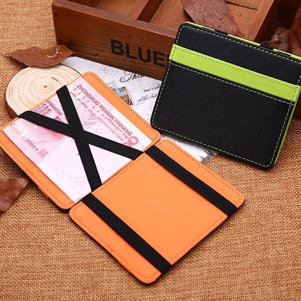 Men's Leather Magic Wallet Money Clips Elastic Band Small Cash Holder ...