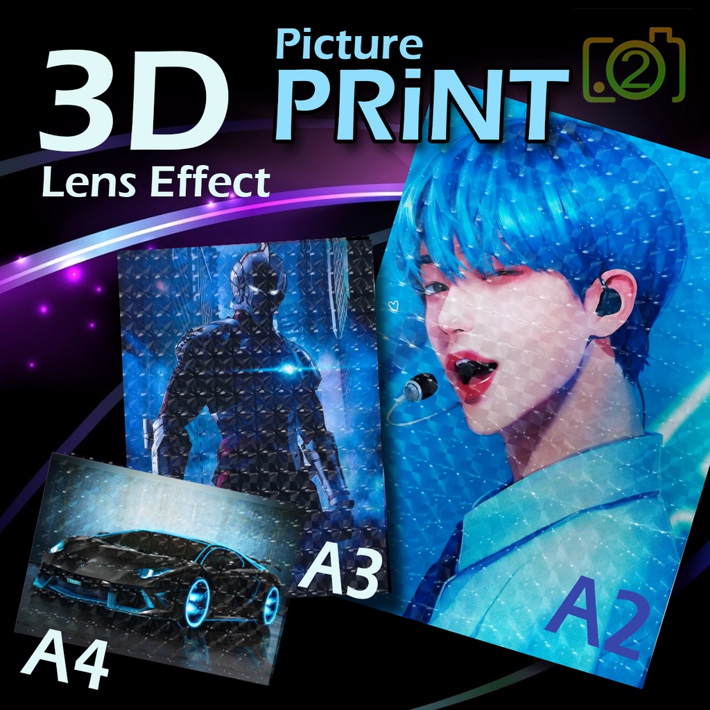 3D lens effect printing/cetak gambar/photo print/size A4 A3 A2 | Shopee ...