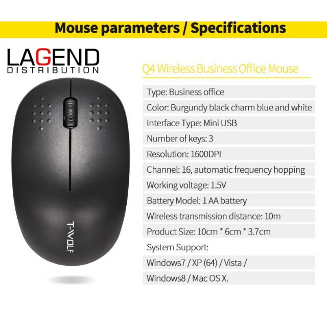 T-Wolf Q4 2.4GHZ High Resolution Wireless Mouse. M185 M331 M170 M330 ...