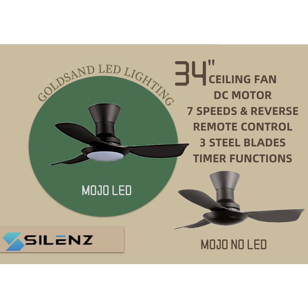 SILENZ MOJO LED 34" DC MOTOR REMOTE CEILING FAN 18W WITH 3 COLOUR LED ...