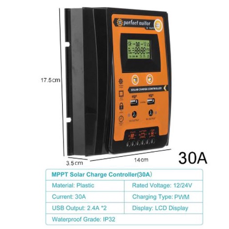 PowMr 30A Solar Charge Controller 12V 24V Auto Solar Panel Battery Regulator LCD Display Dual ...