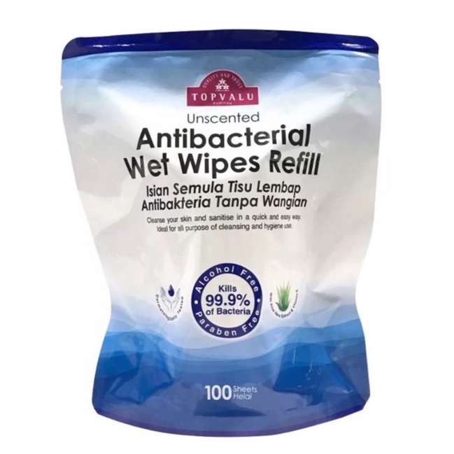 Ready Stock 100 pcs Unscented Antibacterial Wet Wipes Tissue (Refill ...