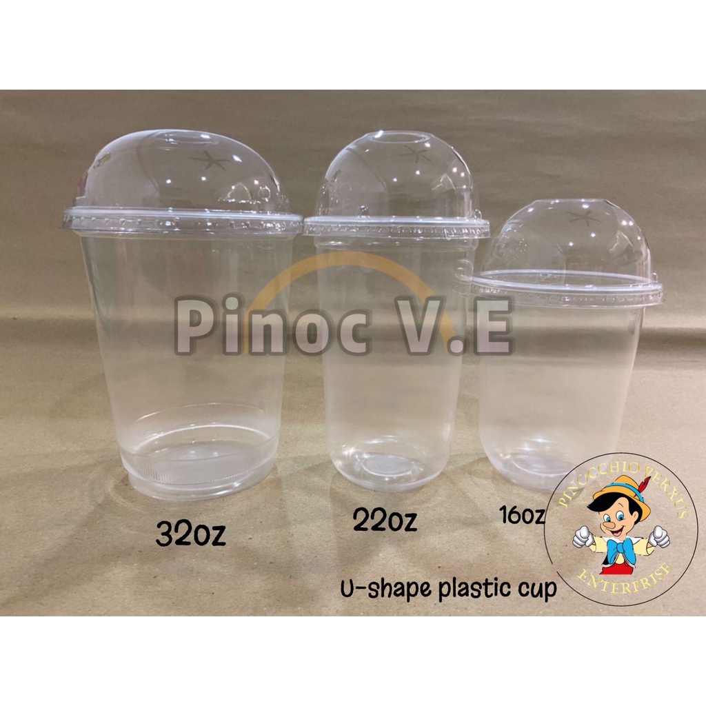 Disposable U-Shape Plastic Boba Cup & Dome Lid 50pcs(16oz/22oz/32oz ...