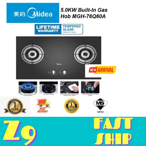 Midea MGH-76Q60B 2 Burner Built-In Glass Cooker Gas Hob (5.0kW ...