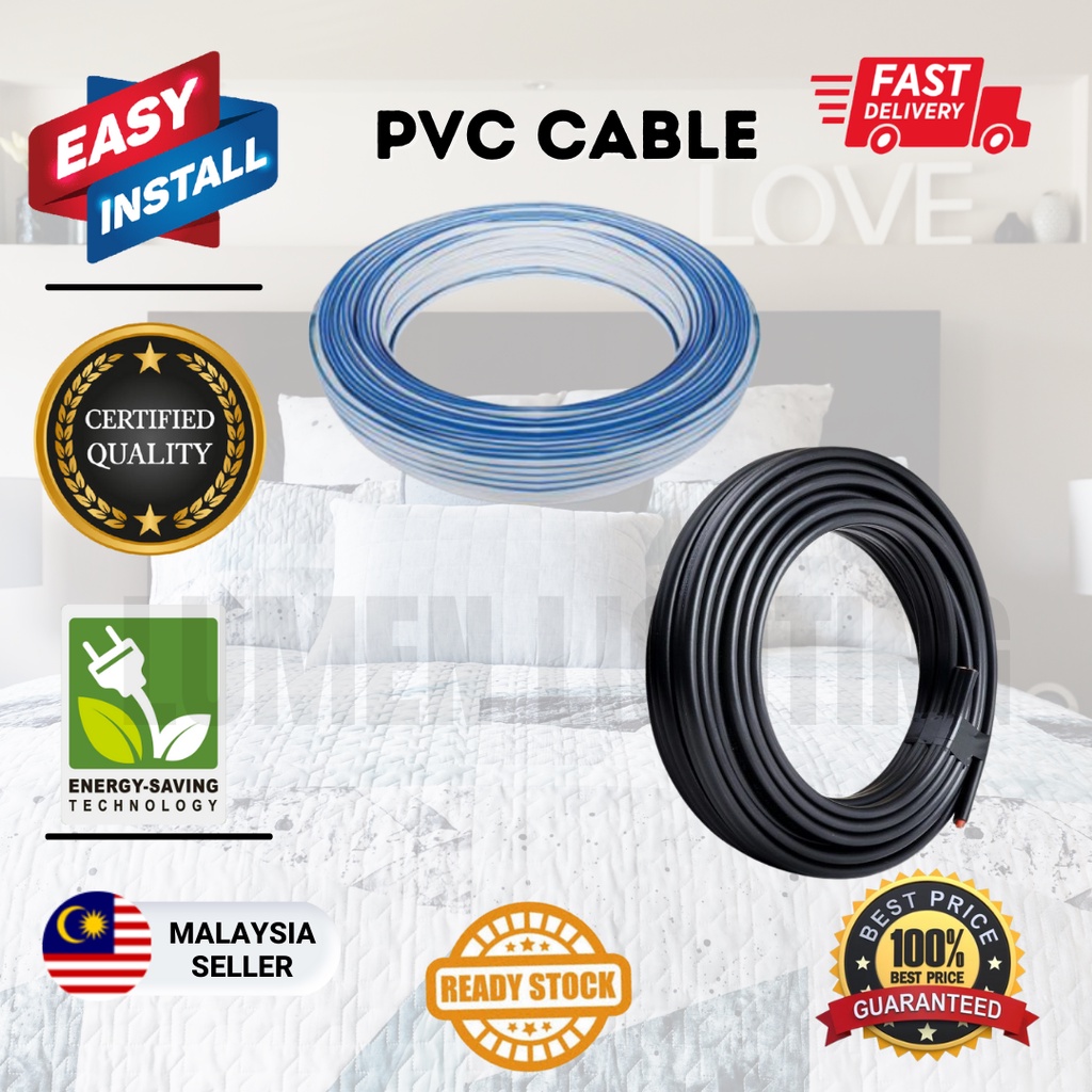 PVC Twin Flat Cable Wire 2 Core VDE Cable 2Cx0.75mm Black Color / 2C x ...