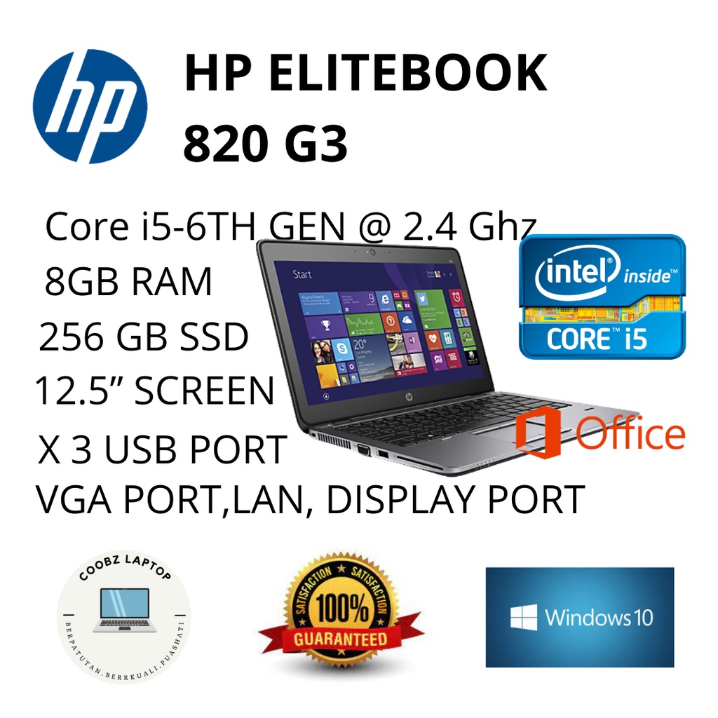 Hp Elitebook 820 G3/CORE I5 GEN 6TH/ RAM 8GB/SSD 256GB | Shopee Malaysia