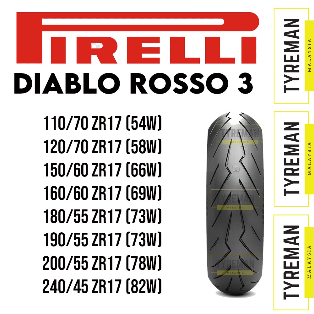 Pirelli Diablo Rosso 3 110/70-17 - 240/45-17 (SUPERBIKE TYRE) | Shopee Malaysia