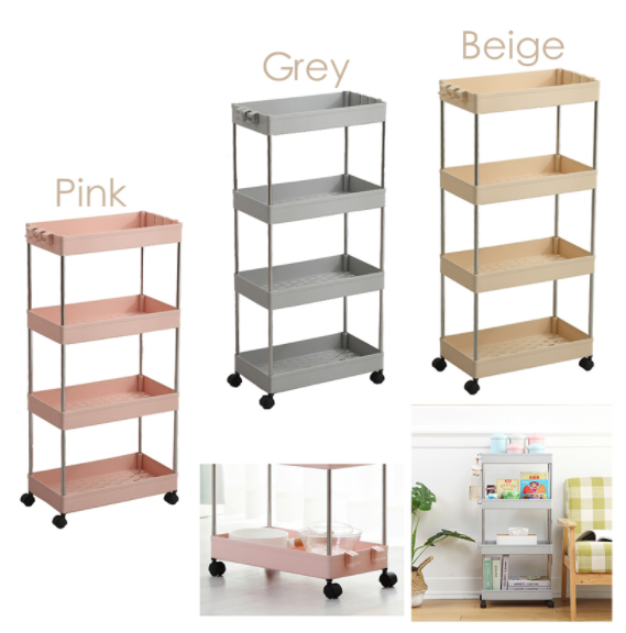 4 Tier Floor Standing Trolley Storage Rack Kitchen Bathroom Quilted ...