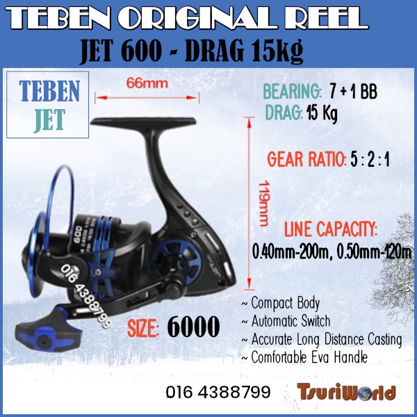 [PROMO MESIN/REEL TEBEN] ORIGINAL TEBEN JET Size 3000/4000/6000 7+1 ...