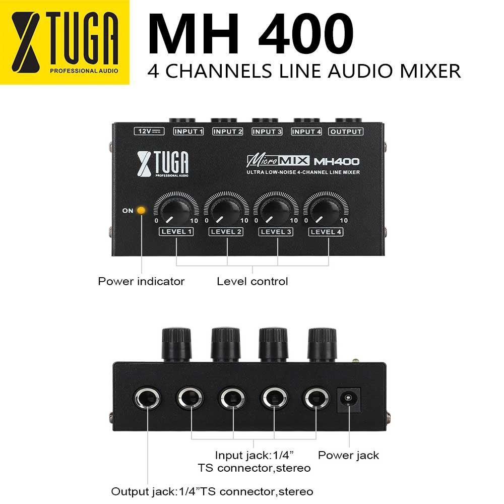 XTUGA MH400 Micro Sound Mixer Ultra Compact Low Noise 4 Channels for ...