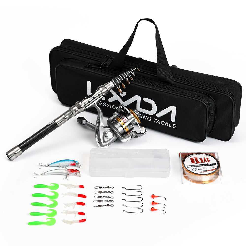 Lixada Telescopic Fishing Rod and Reel Combo Full Kit (black red ...
