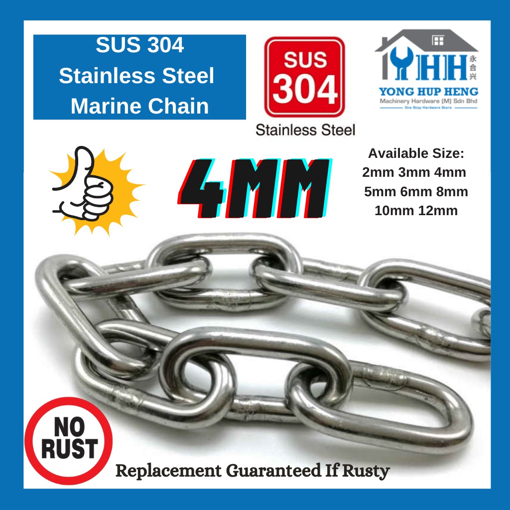 4MM X 1M Stainless Steel Chain 304 SS304 Rantai Marine Standard 100% ...