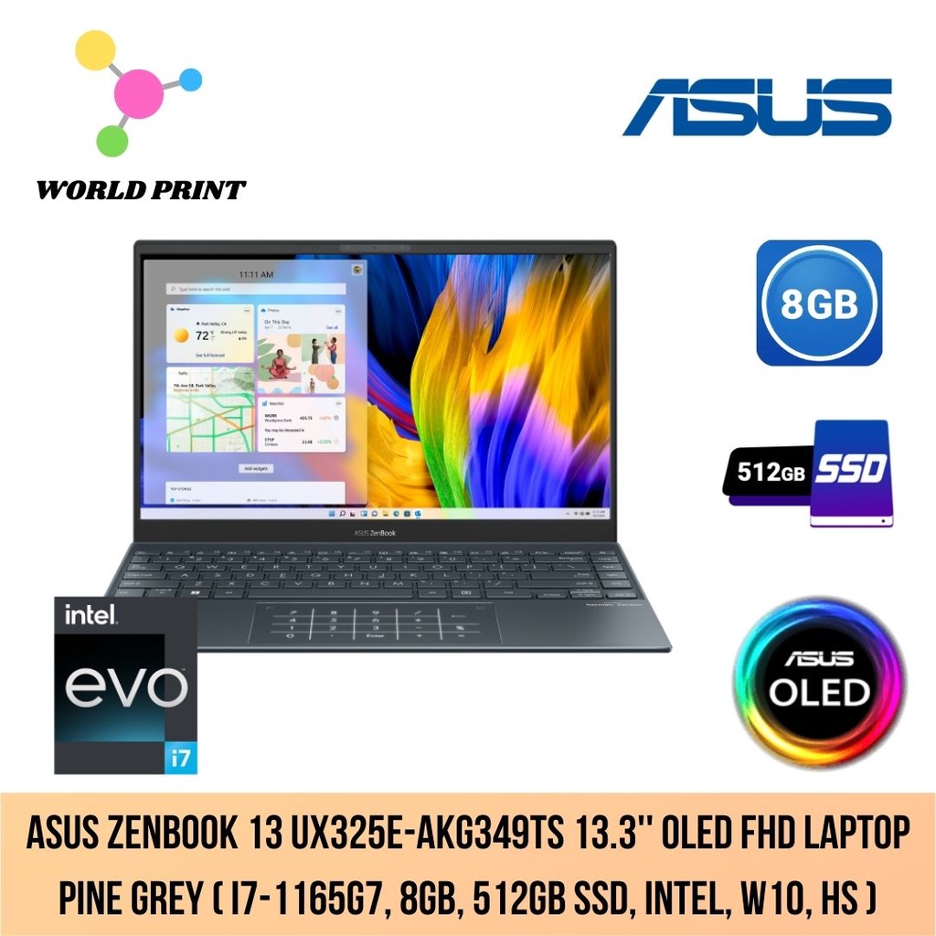 Asus ZenBook 13 UX325E-AKG349TS 13.3'' OLED FHD Laptop Pine Grey ( I7 ...