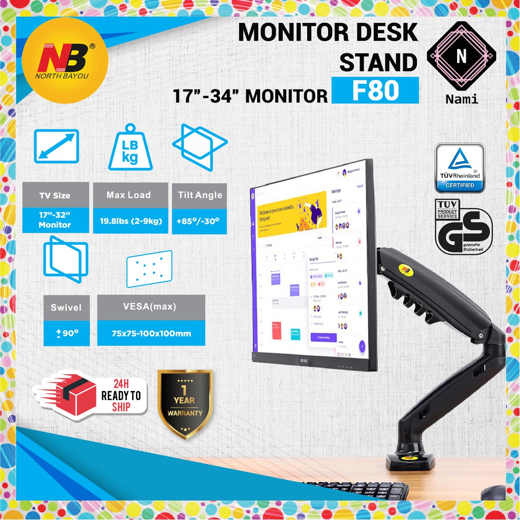 nSpX NB North Bayou F80 17 to 30 Inch Gas Strut Monitor TV Desktop Bracket Holder Mount Usb 3.0 ...