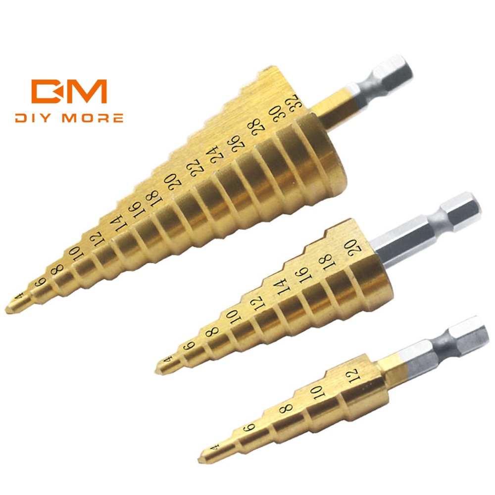 DIYMORE HSS Steel Step Cone Titanium Coated Drill Bit Hole Cutter 4-12 ...