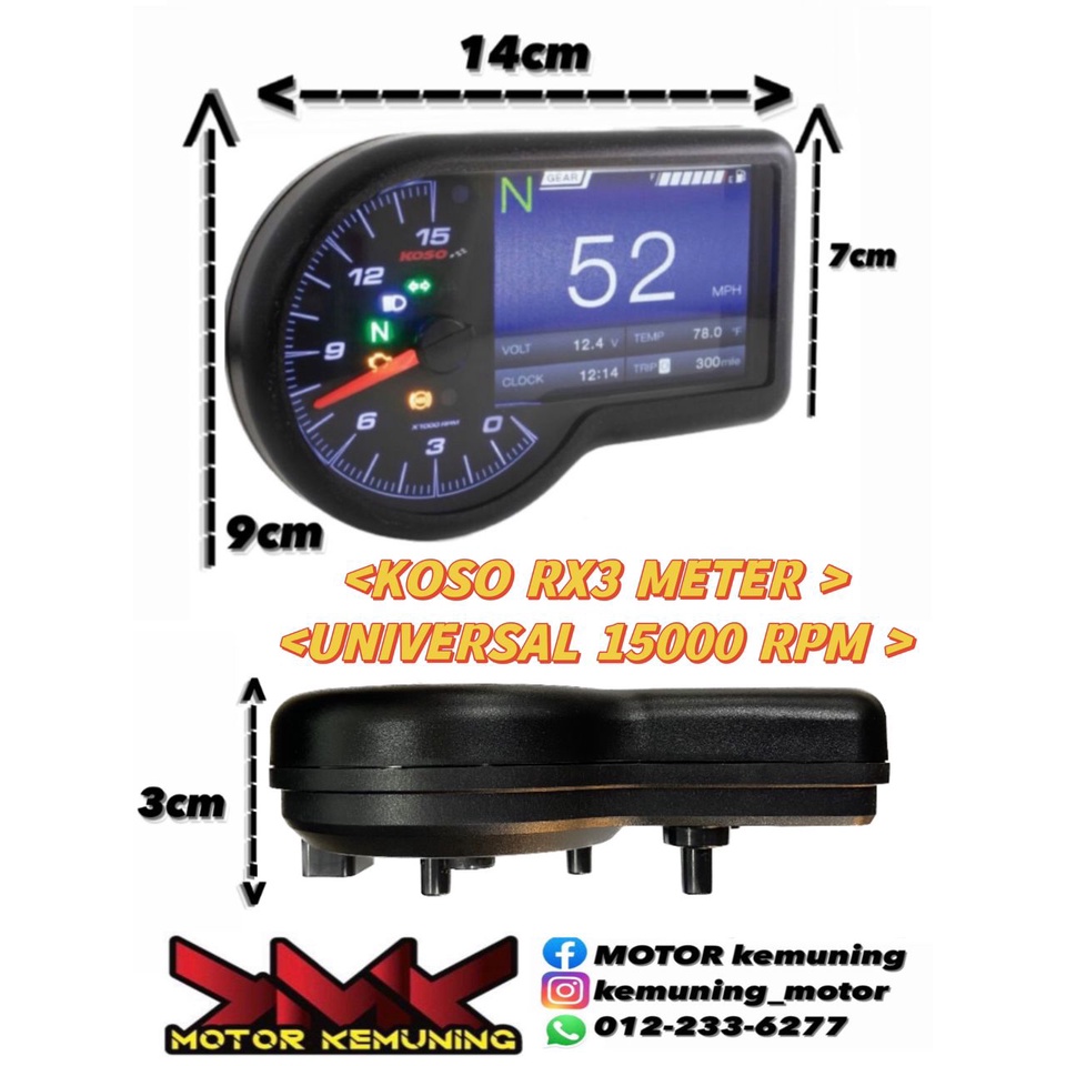 KOSO RX3 METER UNIVERSAL 15000RPM #BA071000 | Shopee Malaysia