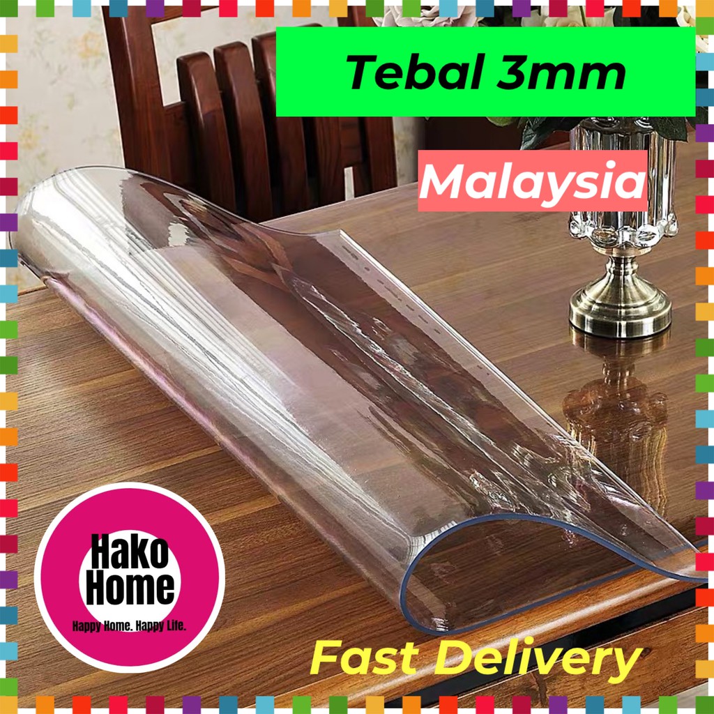 READY STOCK 3mm Super Tebal Alas Meja Plastic Cabinet Tablecloth ...
