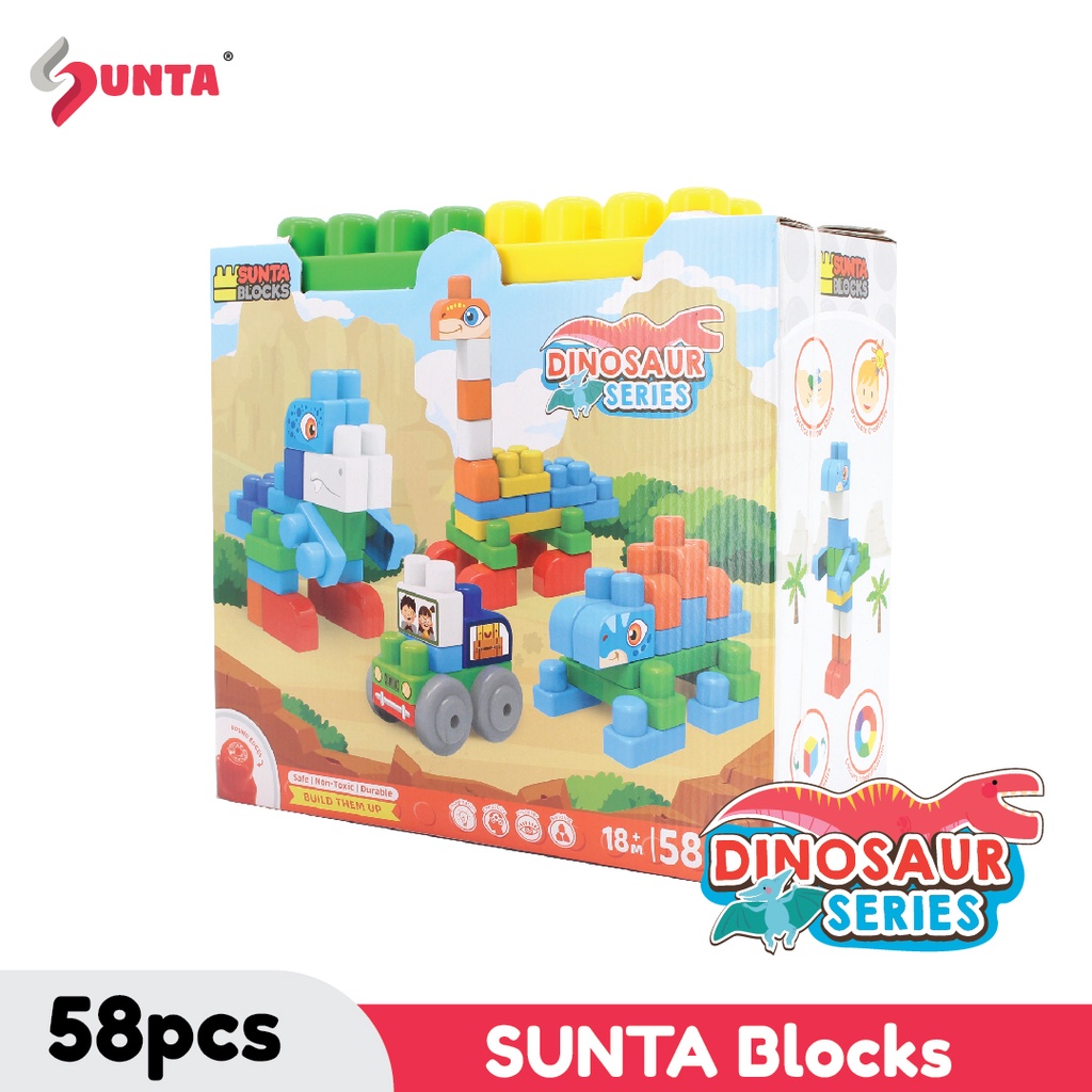 【Ready Stock】SUNTA Dinosaur Series Building Blocks with Stickers (58pcs ...