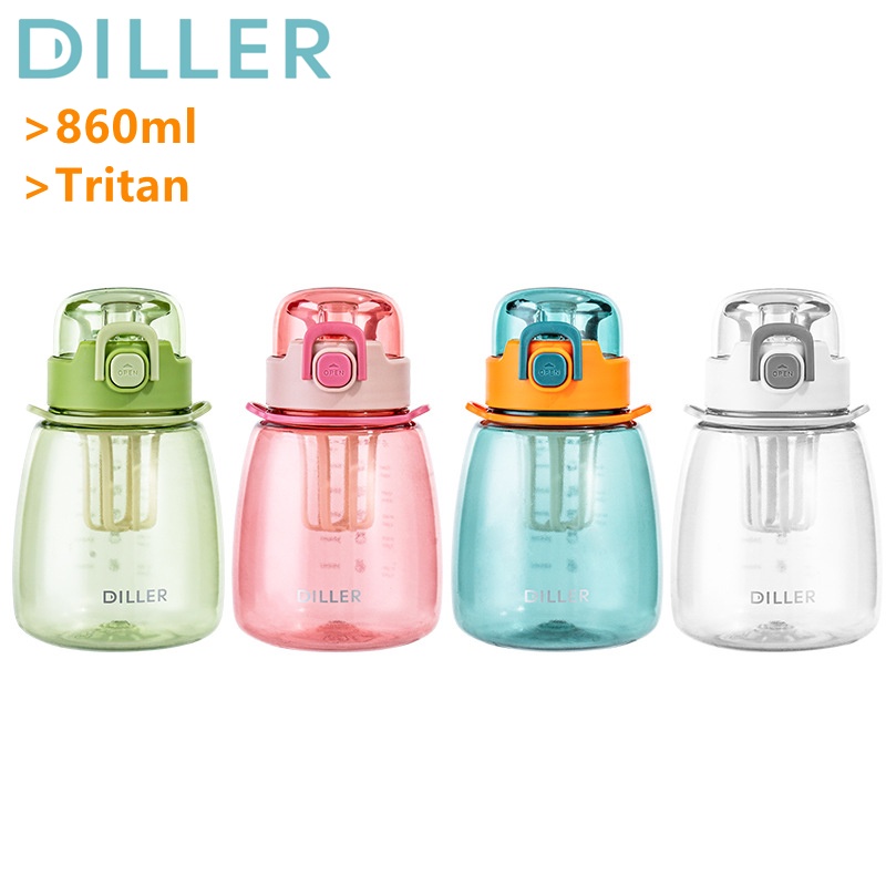 Diller Cute Sticker Tritan Water Bottle With Strap Time Scale Reminder ...