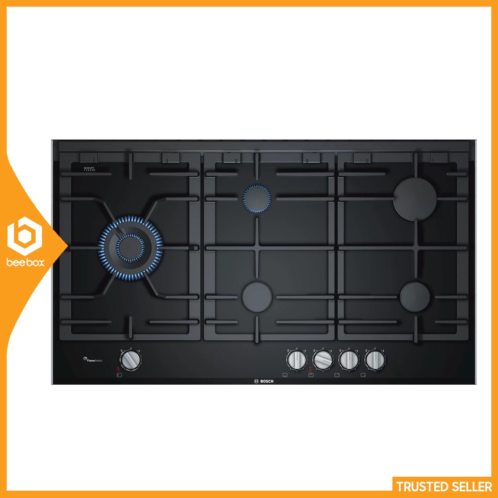 Bosch Serie 8 90cm Gas Hob PRS9A6D70 Black Ceramic 5 Gas burner ...