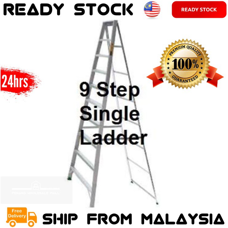 [HIGH DUTY] 9 steps aluminium single sided ladder | Shopee Malaysia