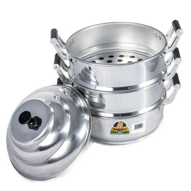 Pengukus Periuk 3tingkat/3layer steam pot aluminium 22cm/24cm/26cm/28cm ...