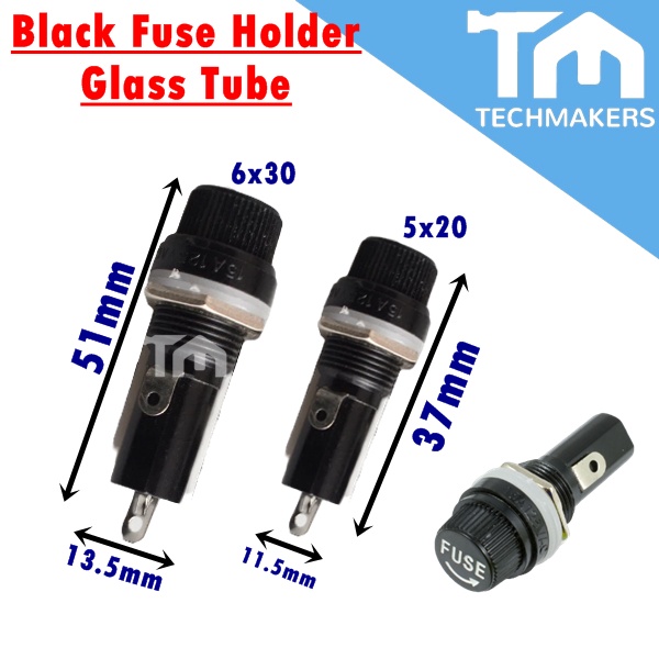 Black Fuse Holder Glass Tube Techmakers | Shopee Malaysia