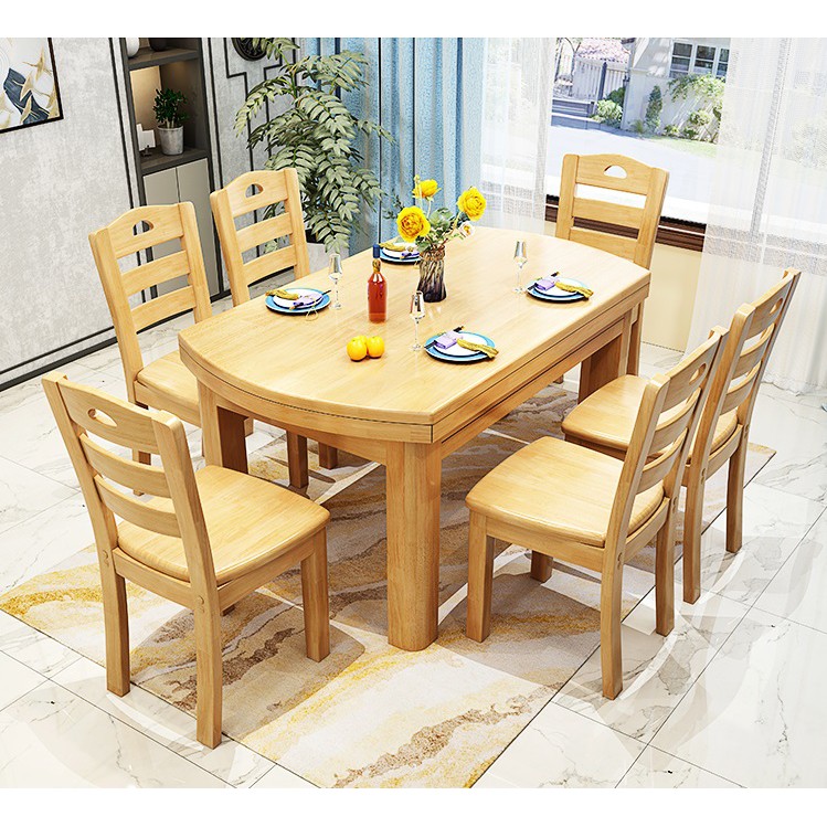 Extendable Dining Table Chairs Set Round Solid Wood 6 8 10 Seater Table ...