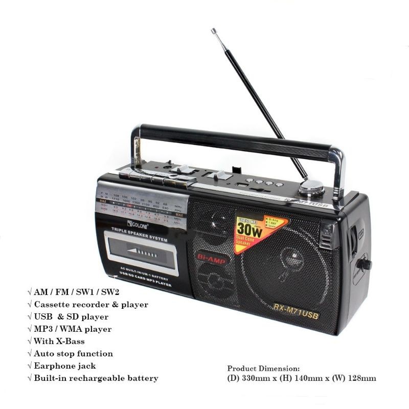 GOLON RX-M71USB FM RADIO CASSETTE WITH USB SD CARD SLOT RECORDER ...