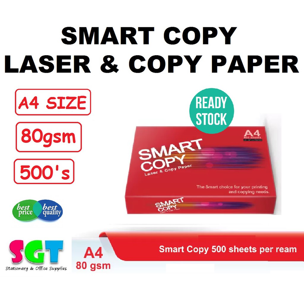 SMART COPY Laser & Copy A4 Paper 80gsm - 500 Sheets ( 1 Ream ) | Shopee ...