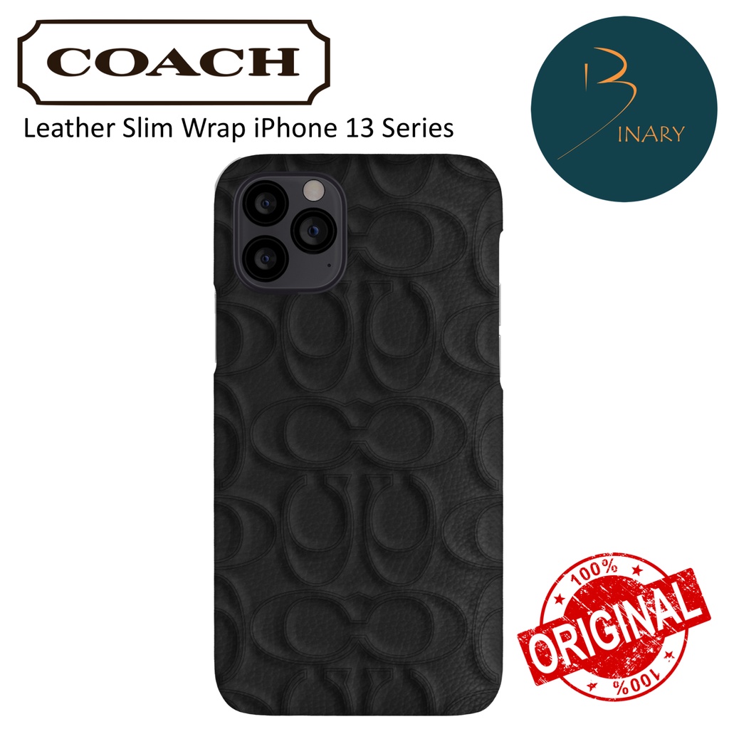 Coach Leather Slim Wrap Case for iPhone 13 Pro / 13 Pro Max - Black Emboss Signature C Pebbled ...