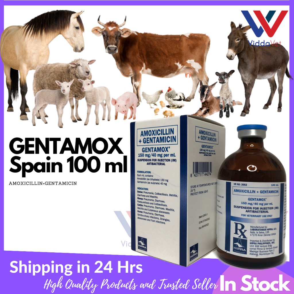 Gentamox 100 mL Hipra Spain injectable anti diarrhea for pigs and ...