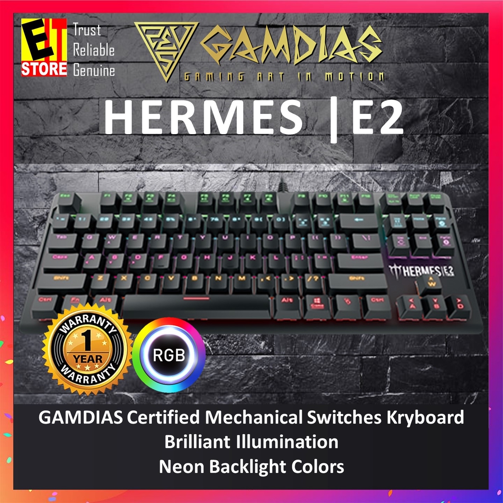 GAMDIAS HERMES E2 (7 COLOR) MECHANICAL GAMING KEYBOARD - BLUE SWITCH | Shopee Malaysia