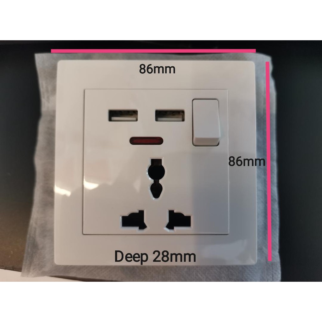 3 PIN MULTI PLUG WALL SOCKET WITH SWITCH AC/DC 2.1 A USB & TYPE C ...