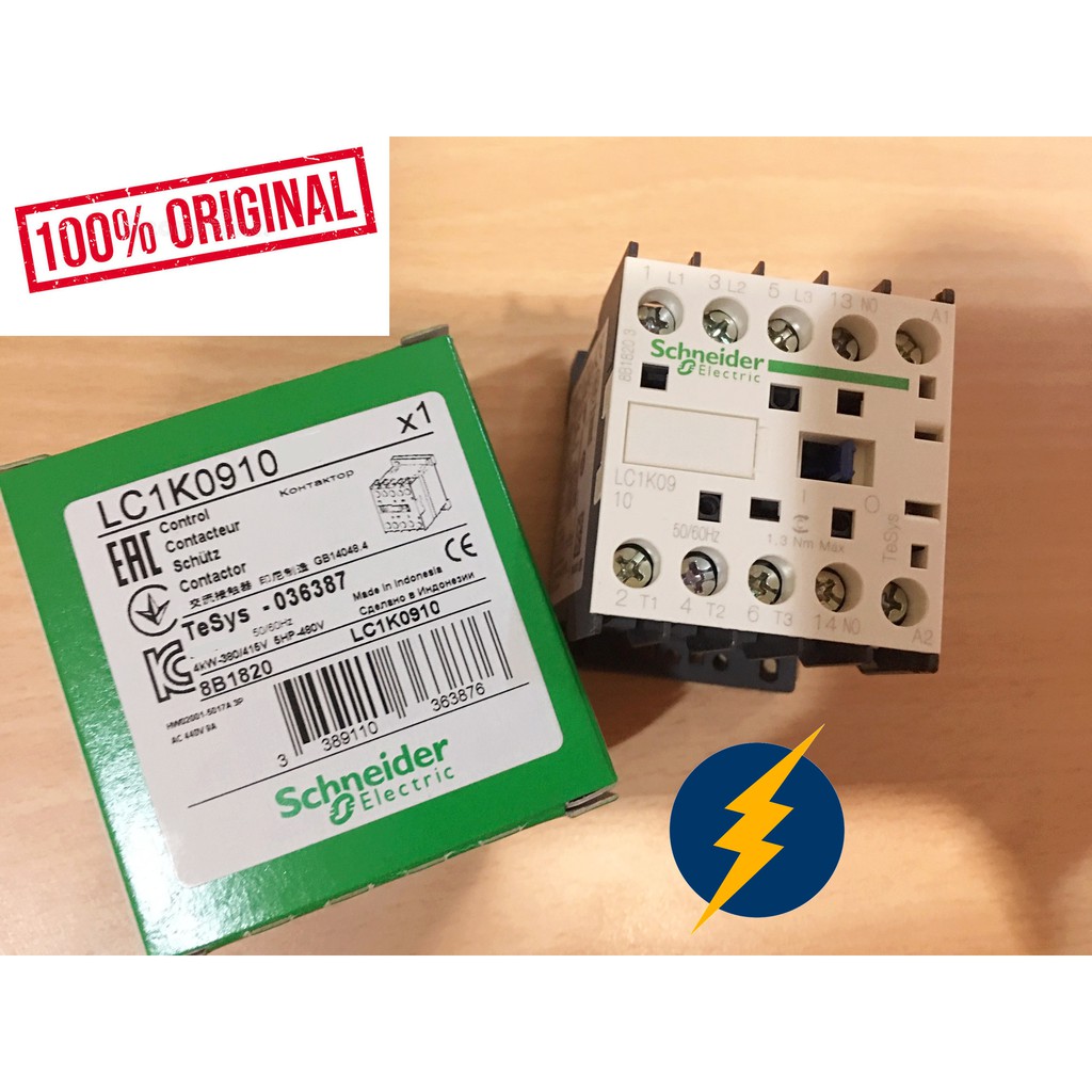 Schneider LC1K0910 Mini AC contactor 9 Amp - 1 NO aux LC1K0910B7 ...
