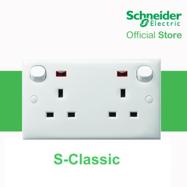 Schneider Electric S-Classic 2 Gang Switch Socket Outlet with Neon ...