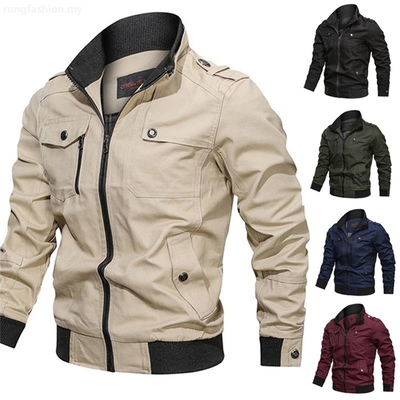 Men's Fashion Bomber Jackets Multi-Pockets Military Jackets | Shopee ...