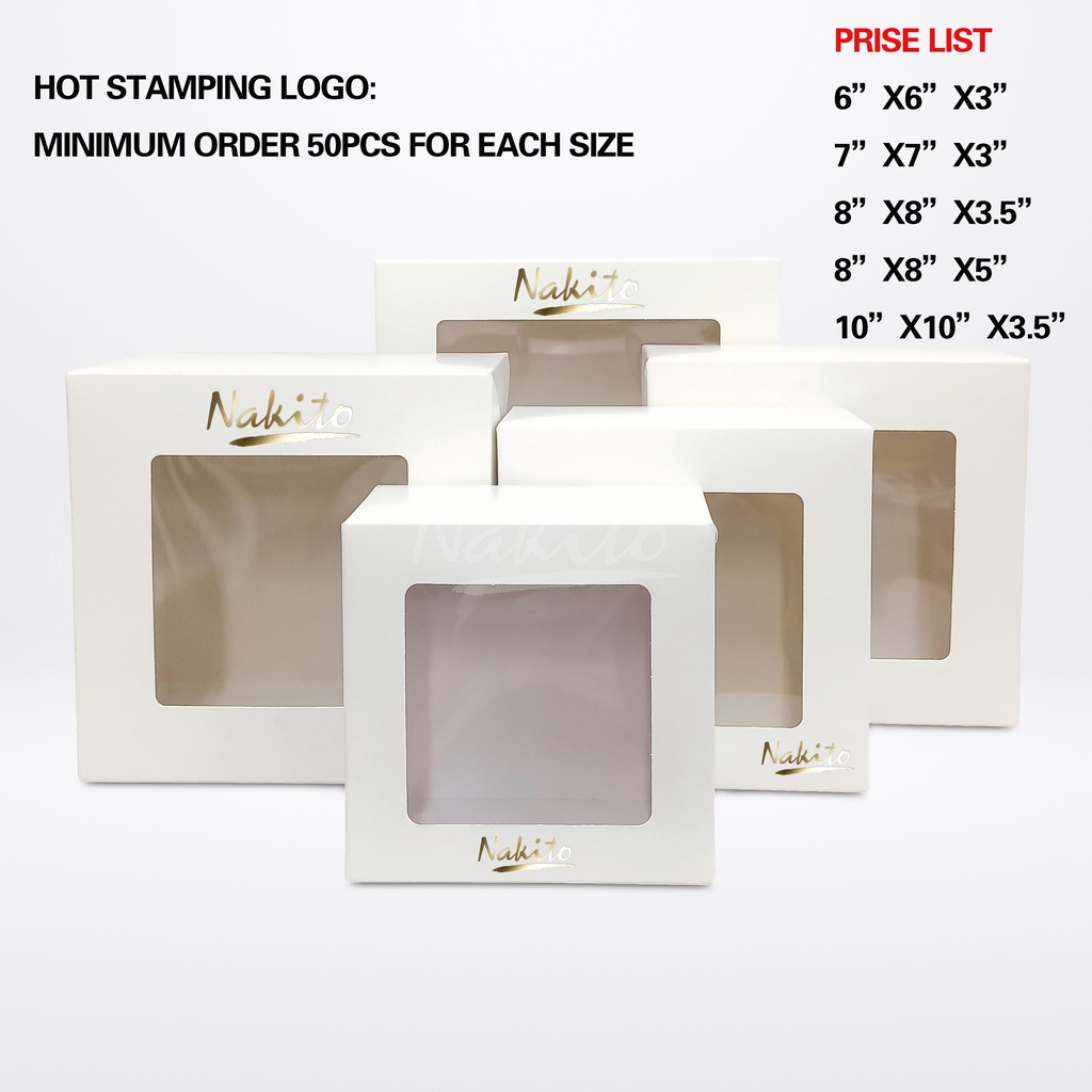 【50/100pcs] Cake box window 6x6x3 7x7x3 8x8x3.5 8x8x5 10x10x3.5 Kuih ...