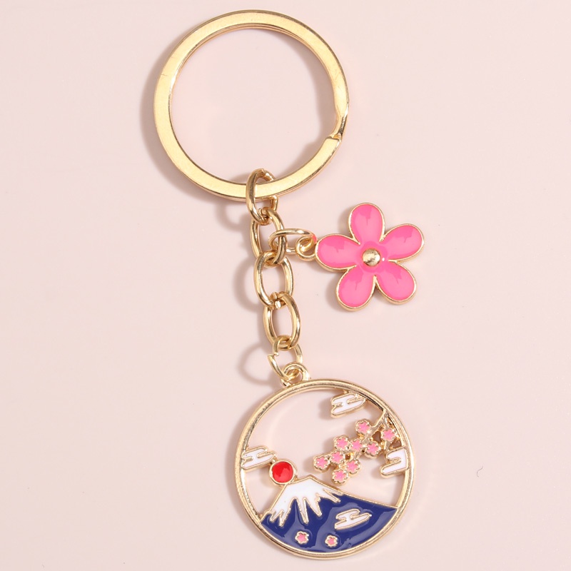 Cartoon Keychain Japan Fuji Mountain Sakura Key Ring Flower Enamel Key ...