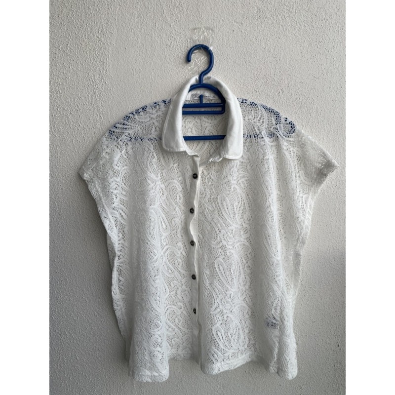 White Lace Blouse with no inner | Shopee Malaysia