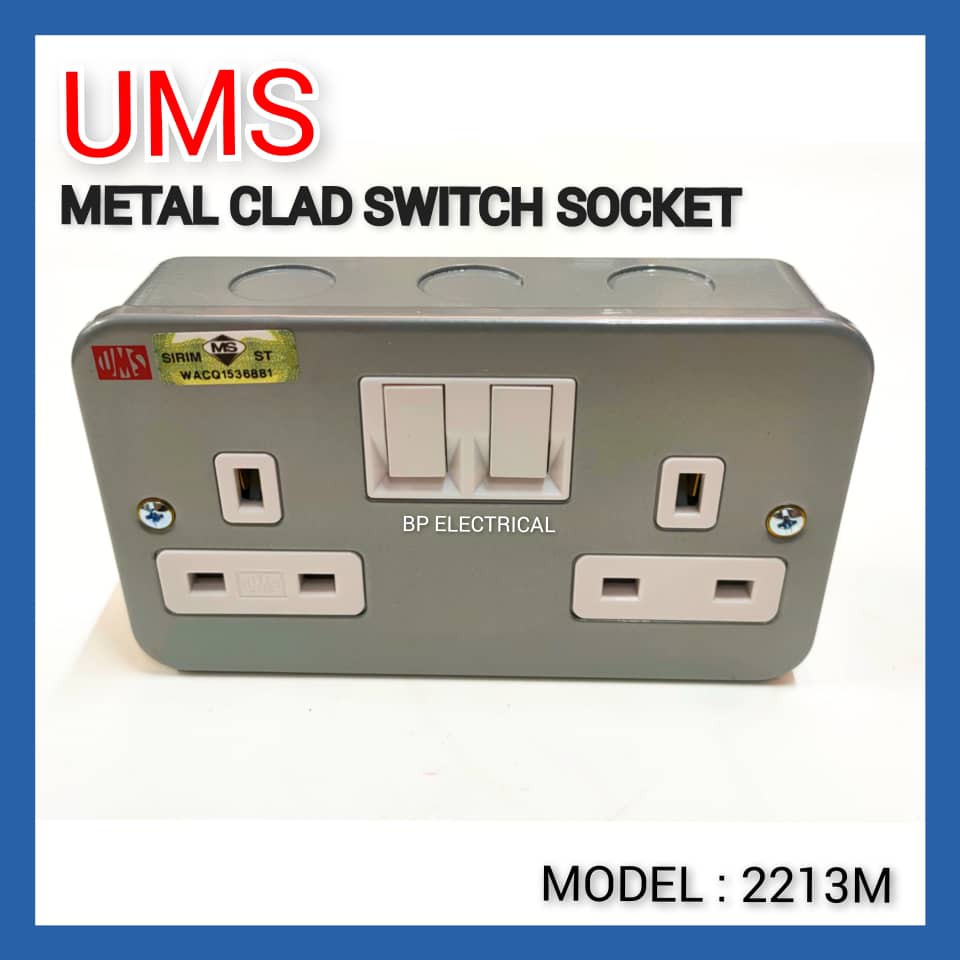 UMS 13A Double / 2Gang Metal Clad Switch Socket Outlet - SIRIM | Shopee ...