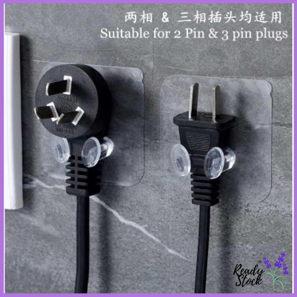 [Ready Stock] Transparent Adhesive Hook Plug Wall Mount Bracket Kitchen ...