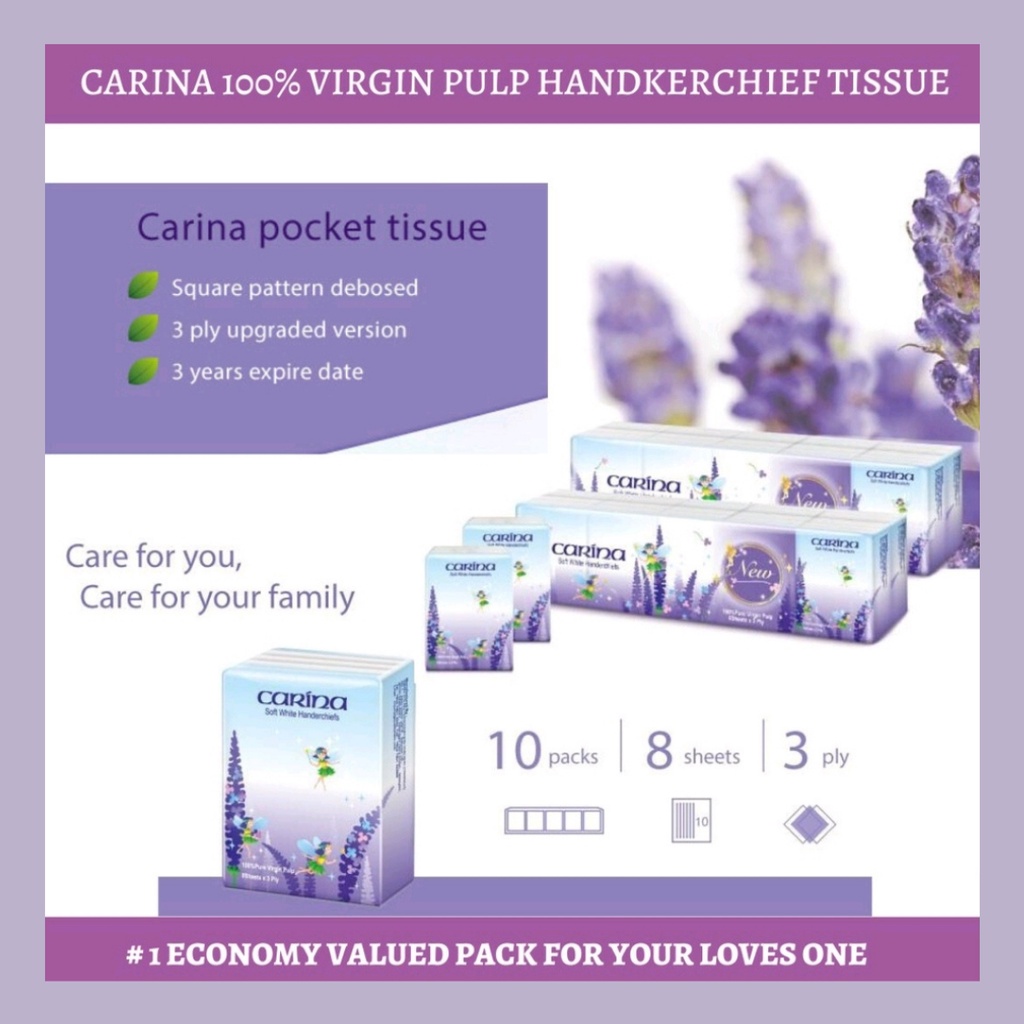 Carina Pocket Tissue Handkerchief 3ply 8's (10packs/Tube) | Shopee Malaysia