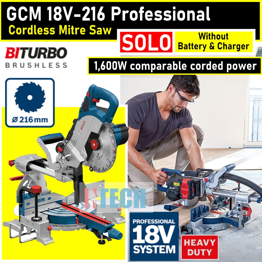 Bosch Gcm18v 216 Solo Cordless Mitre Saw Biturbo Without Battery