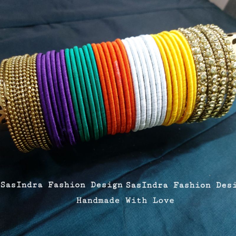 5 shades of colours bangles with antique gold metal bangles | Shopee ...
