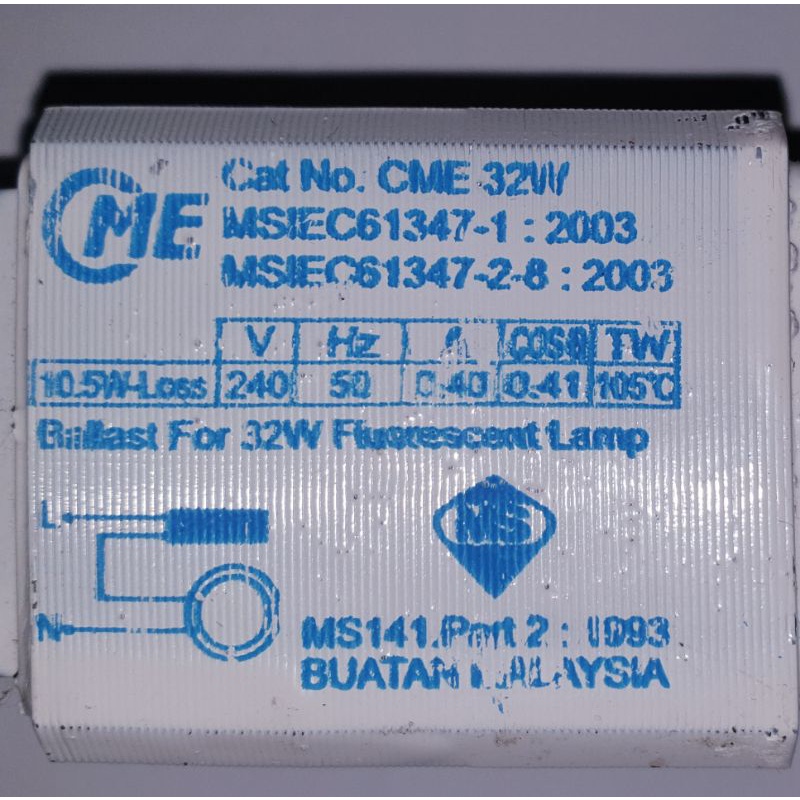CME HEAVY DUTY FLUORESCENT BALLAST 32W-40W - SIRIM APPROVED (MADE IN ...