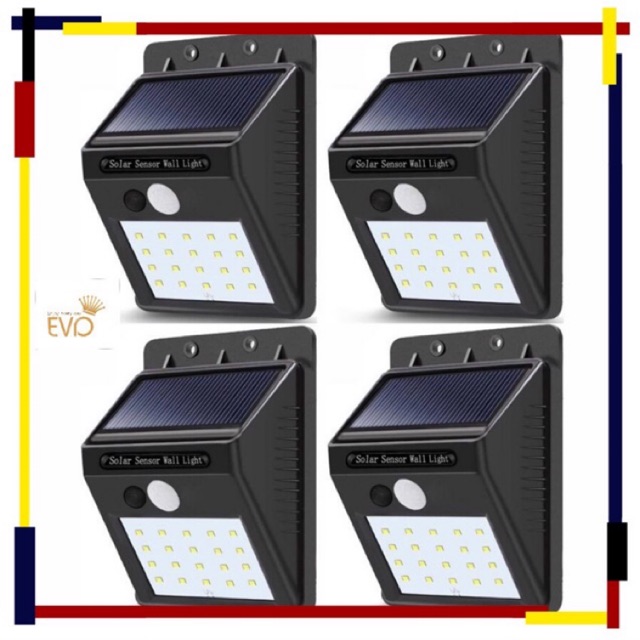 SET OF 4 Sensor Wall light 20 LED Outdoor Waterproof Rechargeable Solar ...