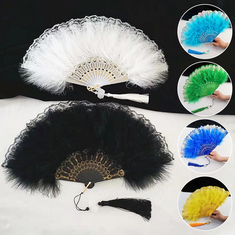 Lolita Feather Folding Fan Japanese Sweet Fairy Girl Dark Gothic Court ...