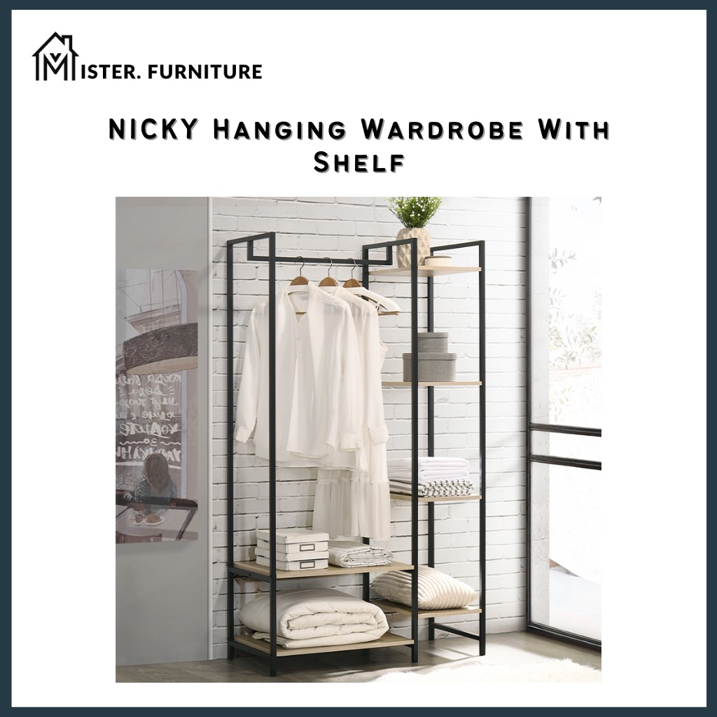 NICKY Hanging Wardrobe Metal Wardrobe Clothes Organizer Open Shelf Rack ...