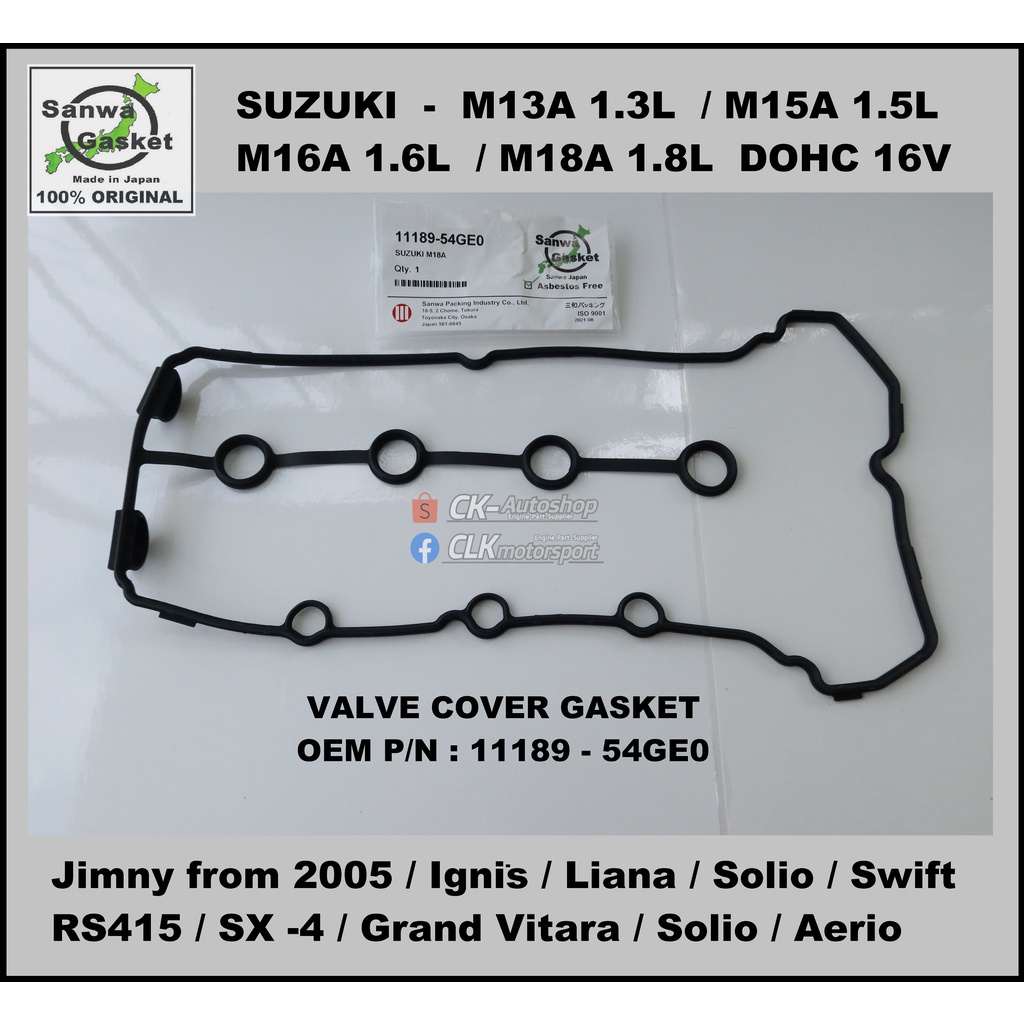 Suzuki Valve Cover Gasket M13A M15A M16A M18A SANWA Japan OEM P/N 11189 ...